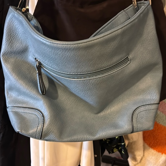 Bags | Pretty Blue Leather Bag With Silver Hardware | Poshmark